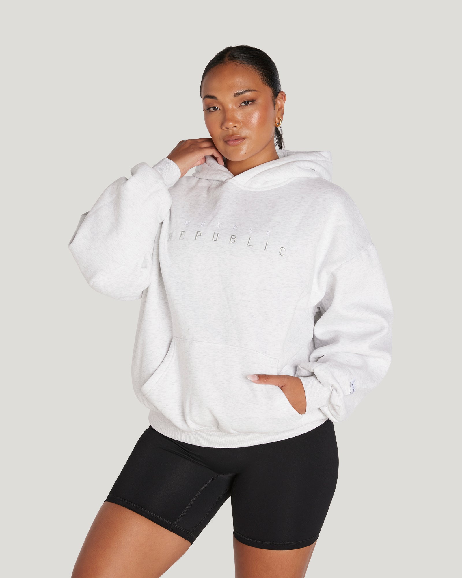 OVERSIZED HOODIE - SNOW GREY – MUSCLE REPUBLIC