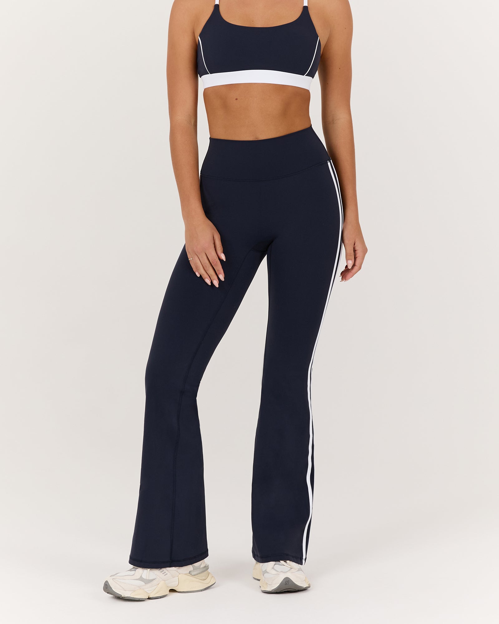 LUXE BELLA FLARES - DEEP NAVY WHITE – MUSCLE REPUBLIC