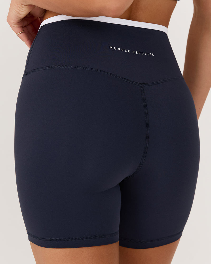 LUXE CONTRAST BIKER SHORTS - DEEP NAVY WHITE – MUSCLE REPUBLIC