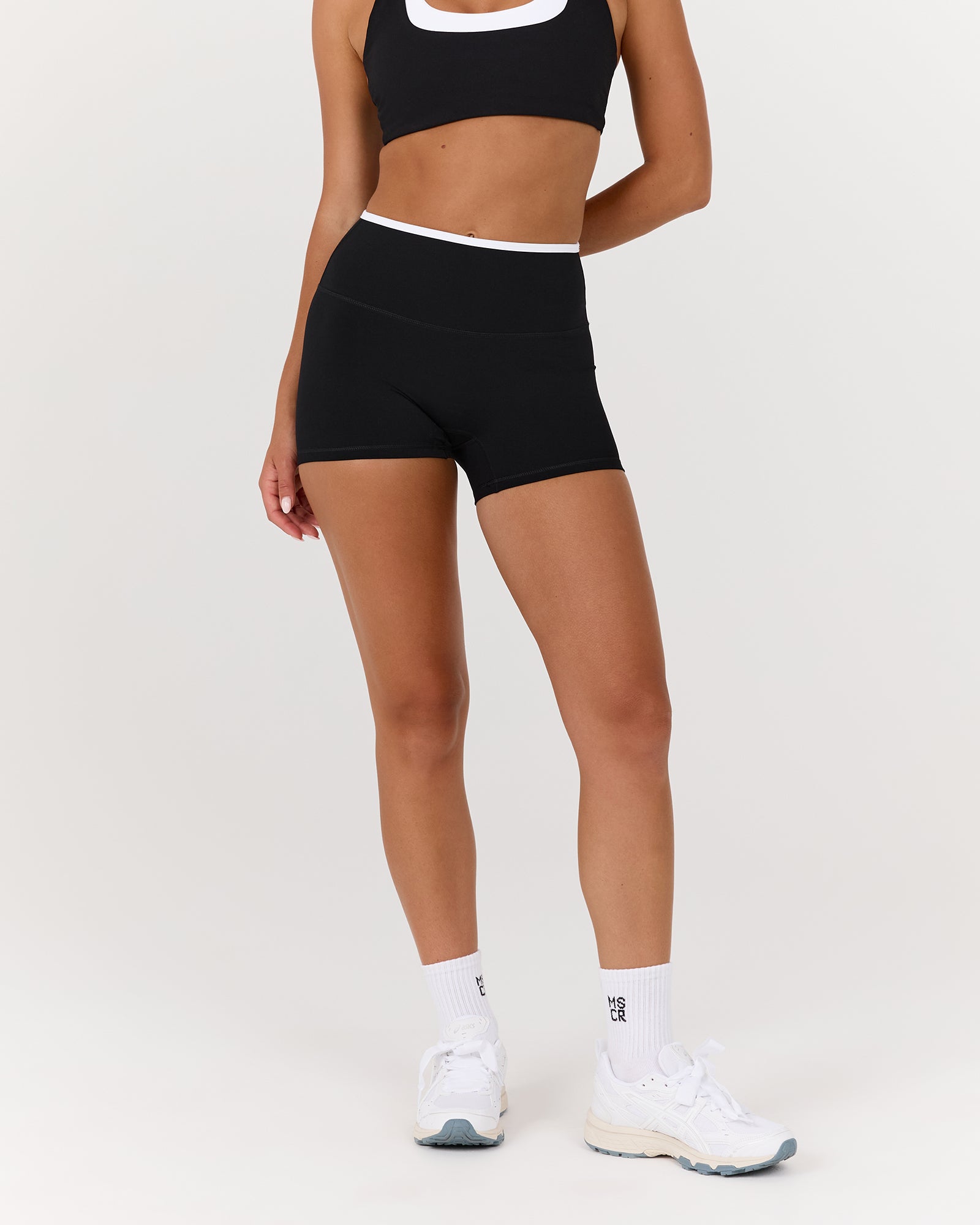 LUXE CONTRAST MINI SHORTS - BLACK WHITE – MUSCLE REPUBLIC