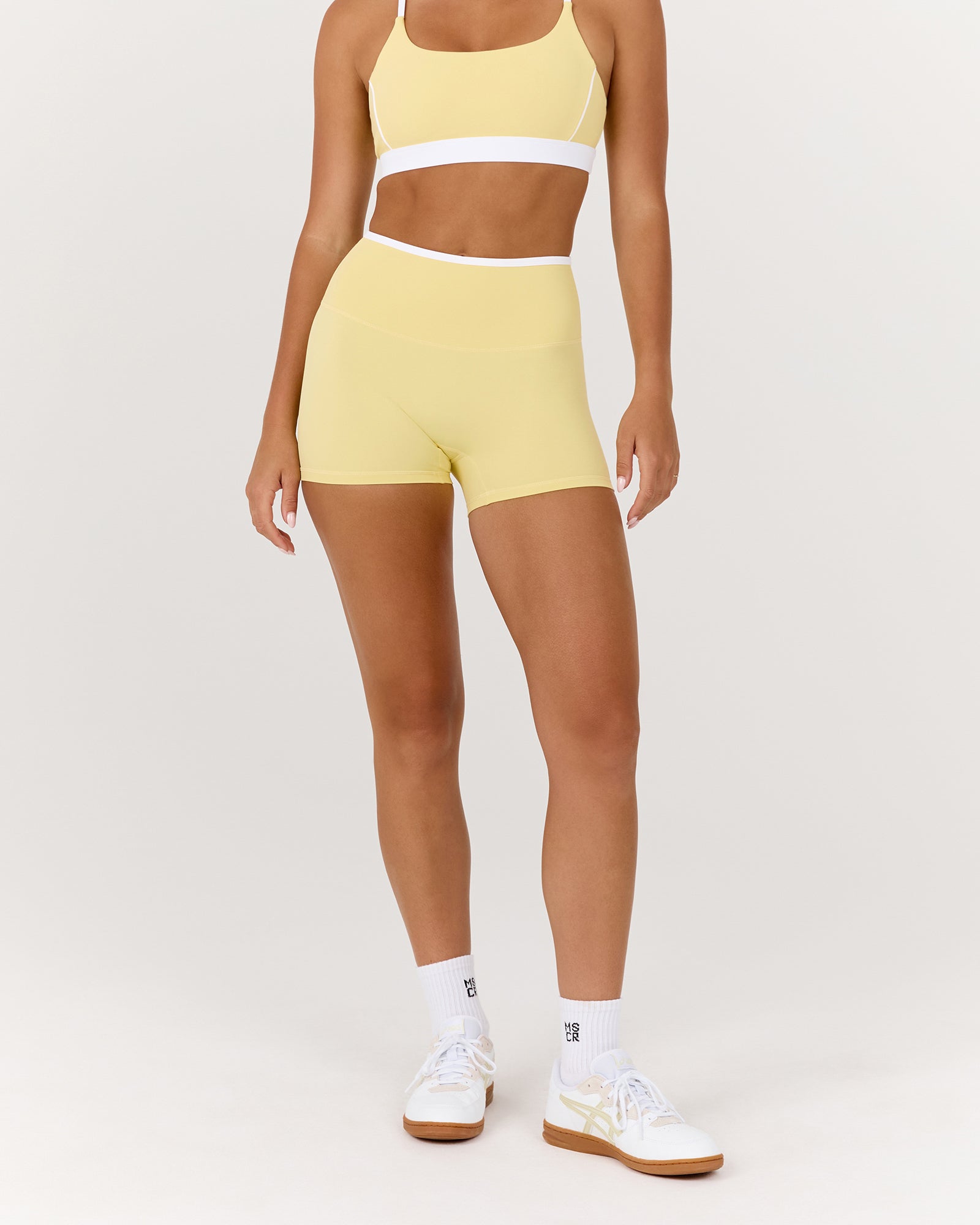 LUXE CONTRAST MINI SHORTS - DOUBLE BUTTER WHITE – MUSCLE REPUBLIC