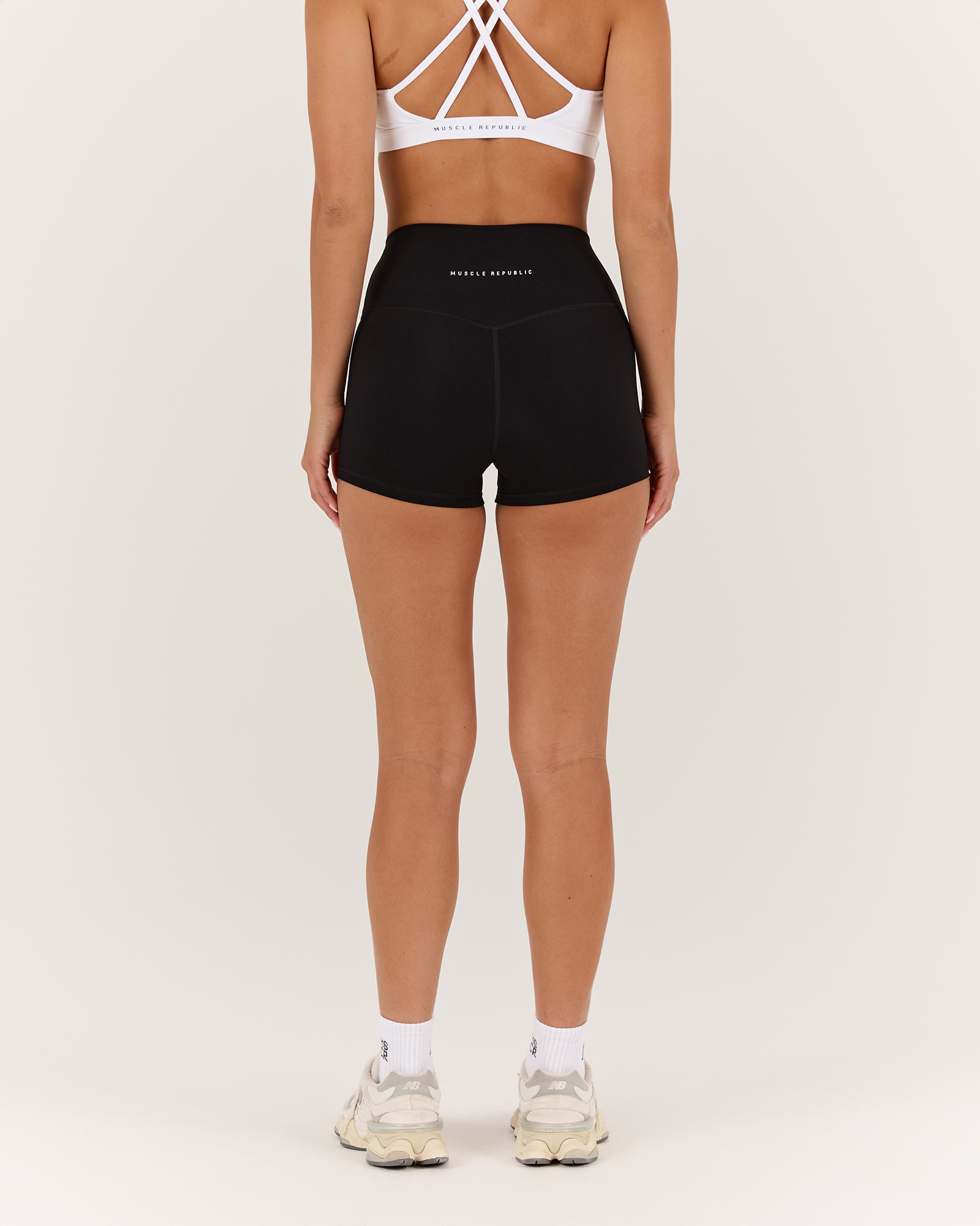 LUXE DARCY MID RISE BOOTY SHORTS - BLACK – MUSCLE REPUBLIC