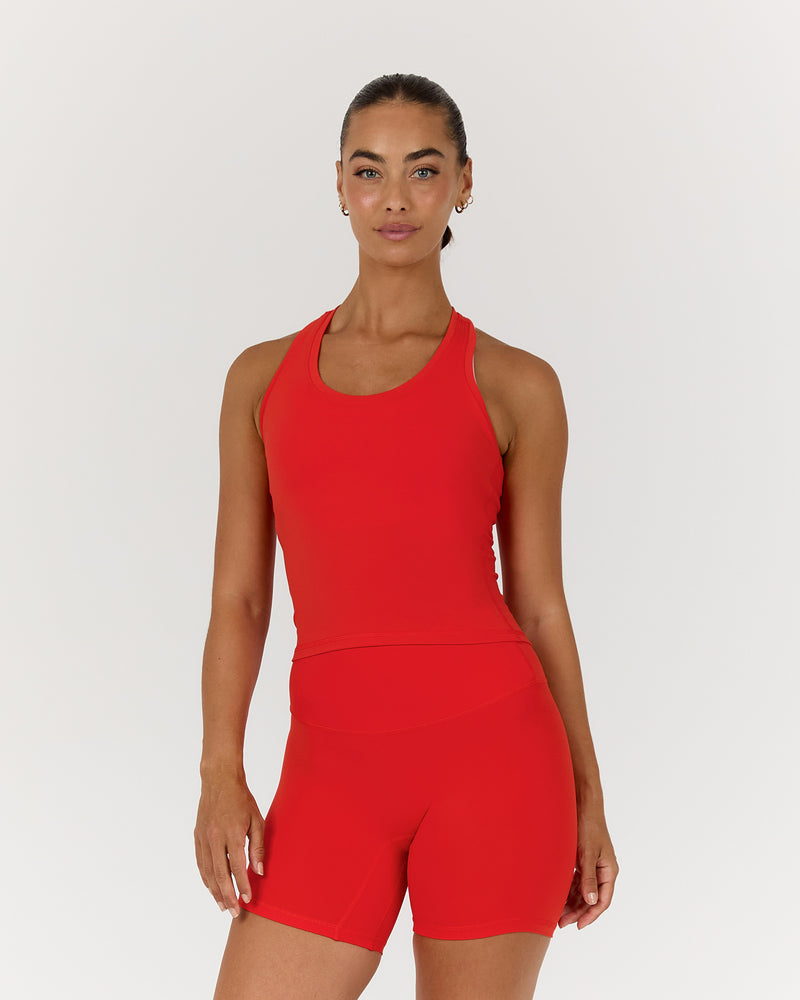 LUXE MIDRIFF TANK - FIERY RED – MUSCLE REPUBLIC