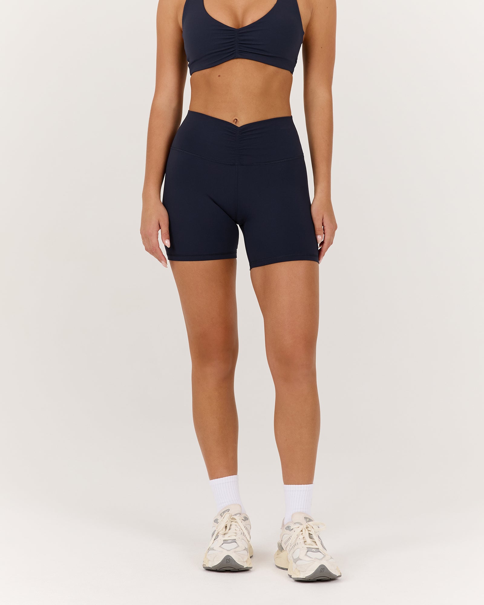 LUXE PIPER V WAIST BIKER SHORTS - DEEP NAVY – MUSCLE REPUBLIC