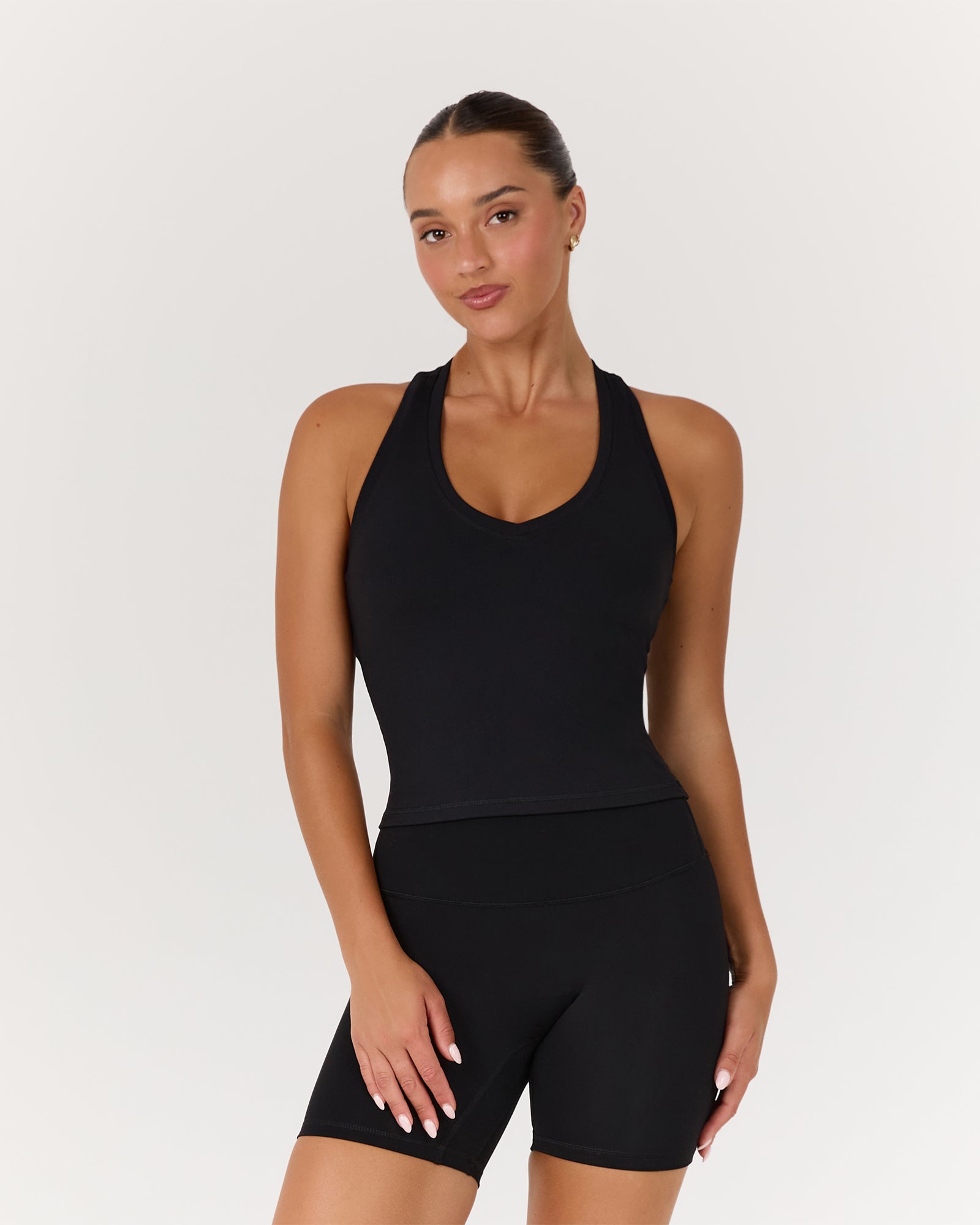 LUXE V NECK MIDRIFF TANK - BLACK – MUSCLE REPUBLIC