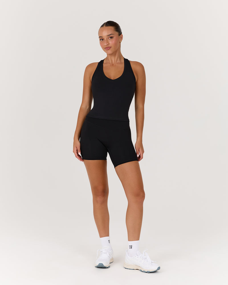 LUXE V NECK MIDRIFF TANK - BLACK – MUSCLE REPUBLIC