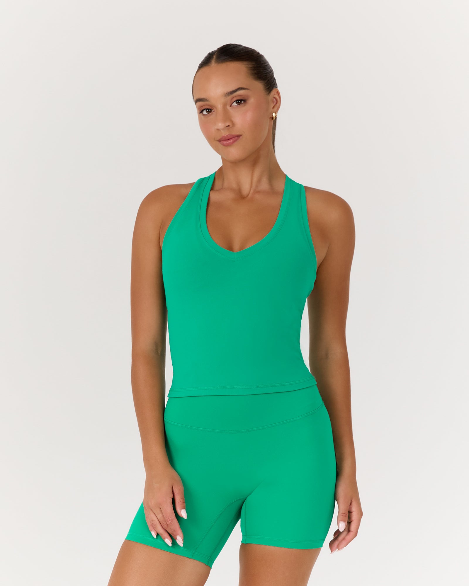 LUXE V NECK MIDRIFF TANK - COURT GREEN – MUSCLE REPUBLIC