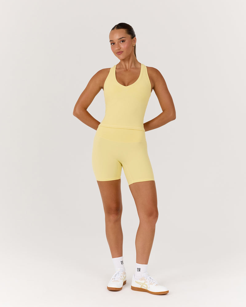 LUXE V NECK MIDRIFF TANK - DOUBLE BUTTER – MUSCLE REPUBLIC