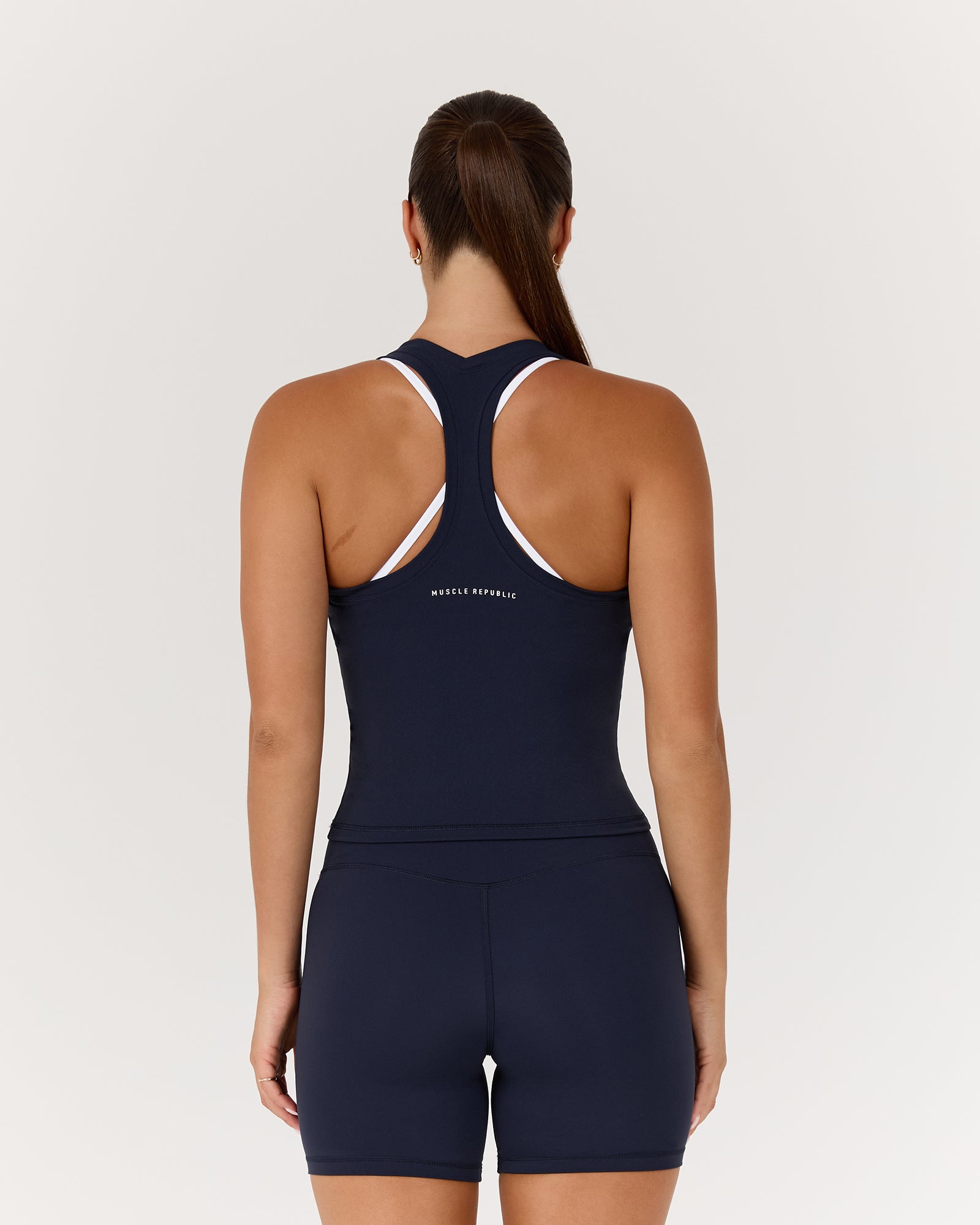 LUXE V NECK MIDRIFF TANK - DEEP NAVY – MUSCLE REPUBLIC