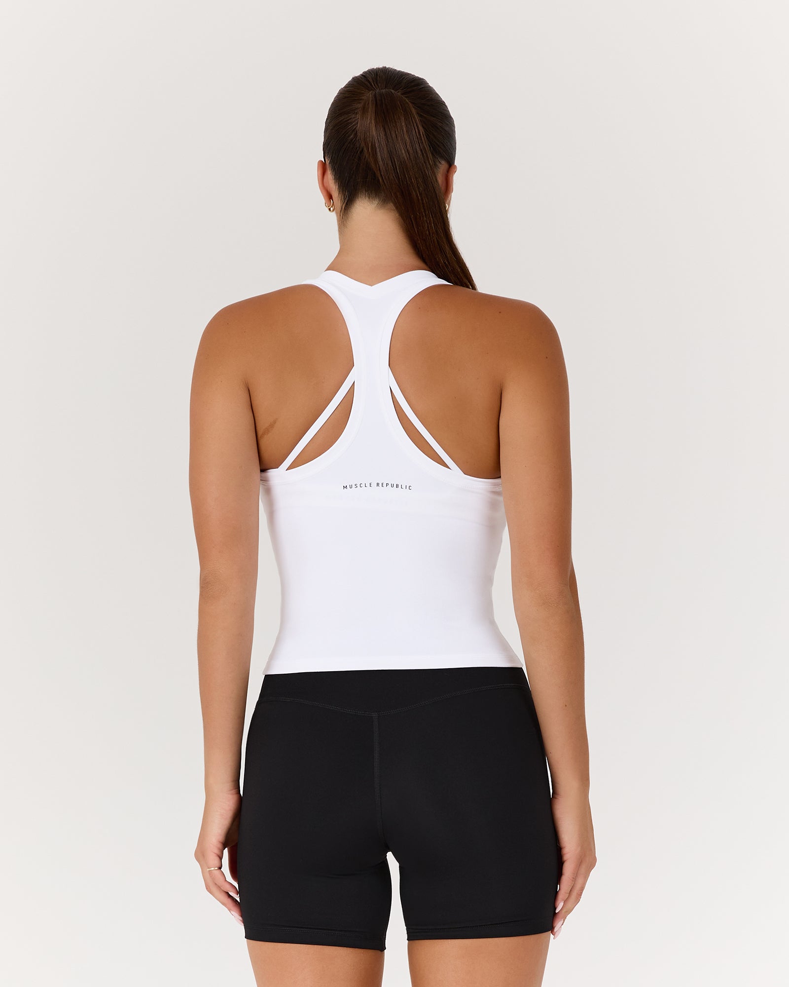 LUXE V NECK MIDRIFF TANK - WHITE – MUSCLE REPUBLIC