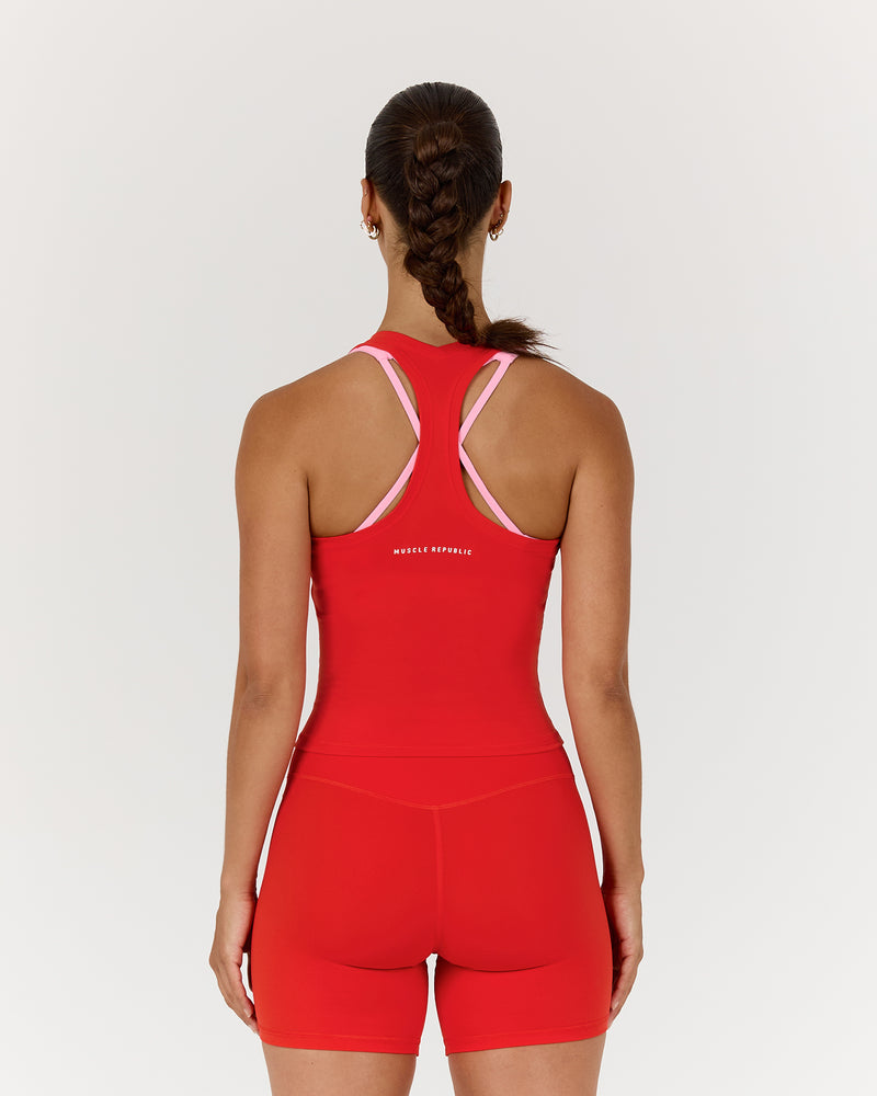 LUXE MIDRIFF TANK - FIERY RED – MUSCLE REPUBLIC