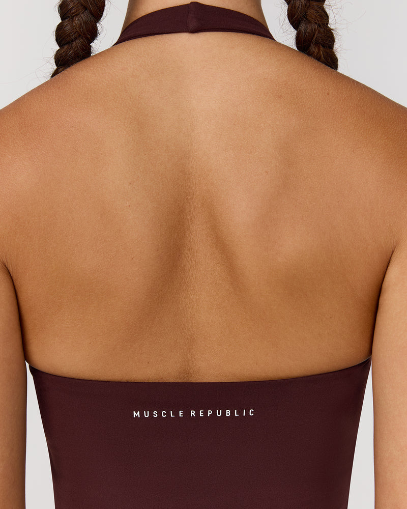 MOTION 360 V NECK HALTER TOP - RAISIN – MUSCLE REPUBLIC