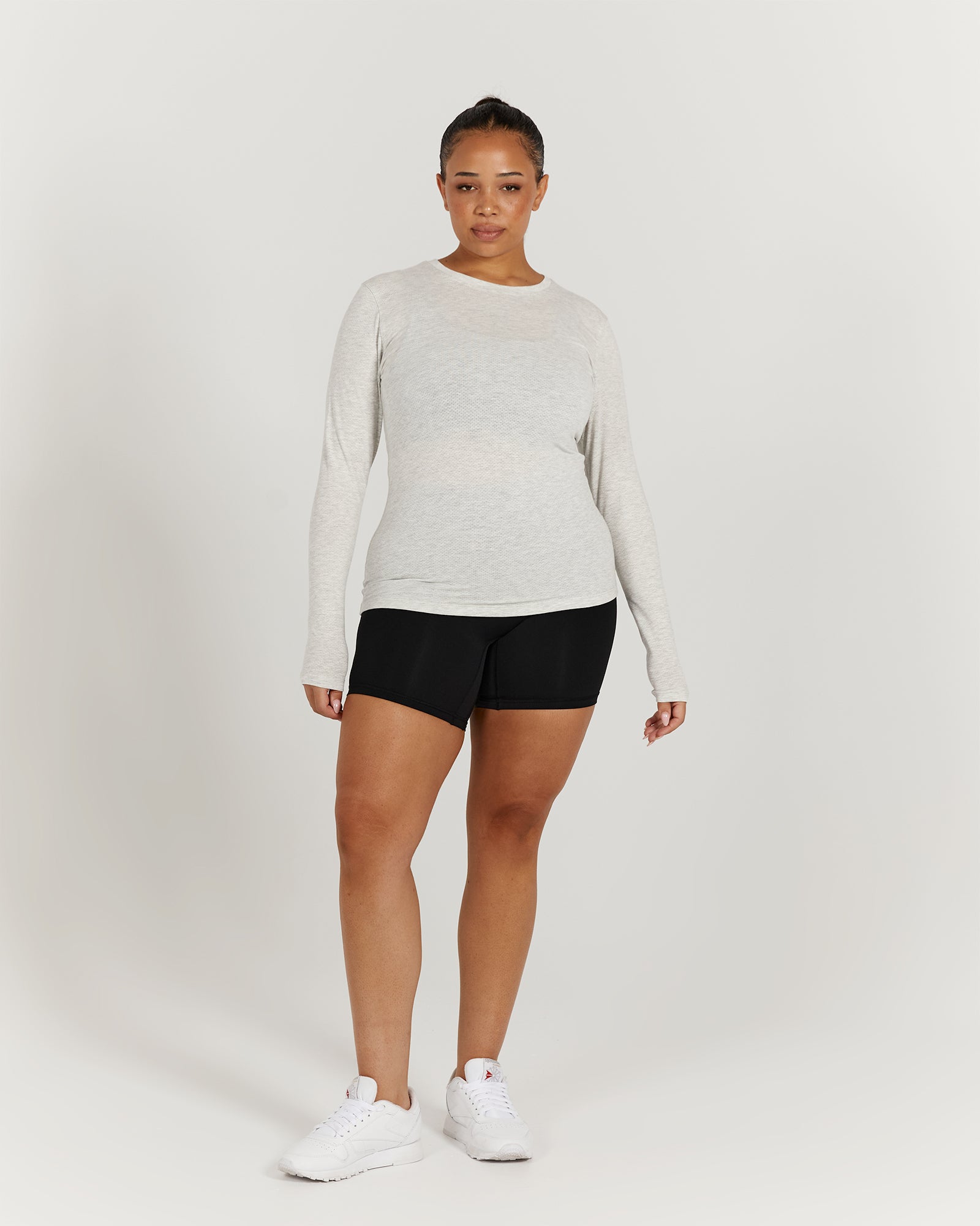 MYLA FITTED LONG SLEEVE - SNOW GREY – MUSCLE REPUBLIC