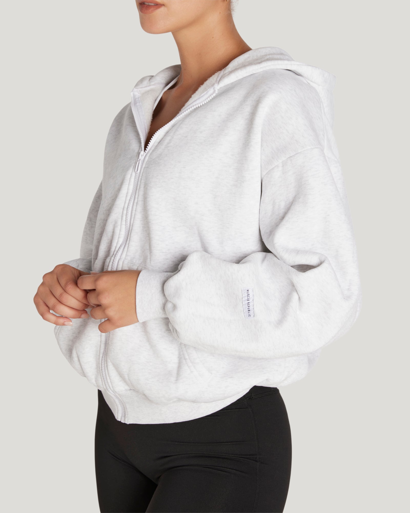 OVERSIZED ZIP UP HOODIE - SNOW GREY – MUSCLE REPUBLIC