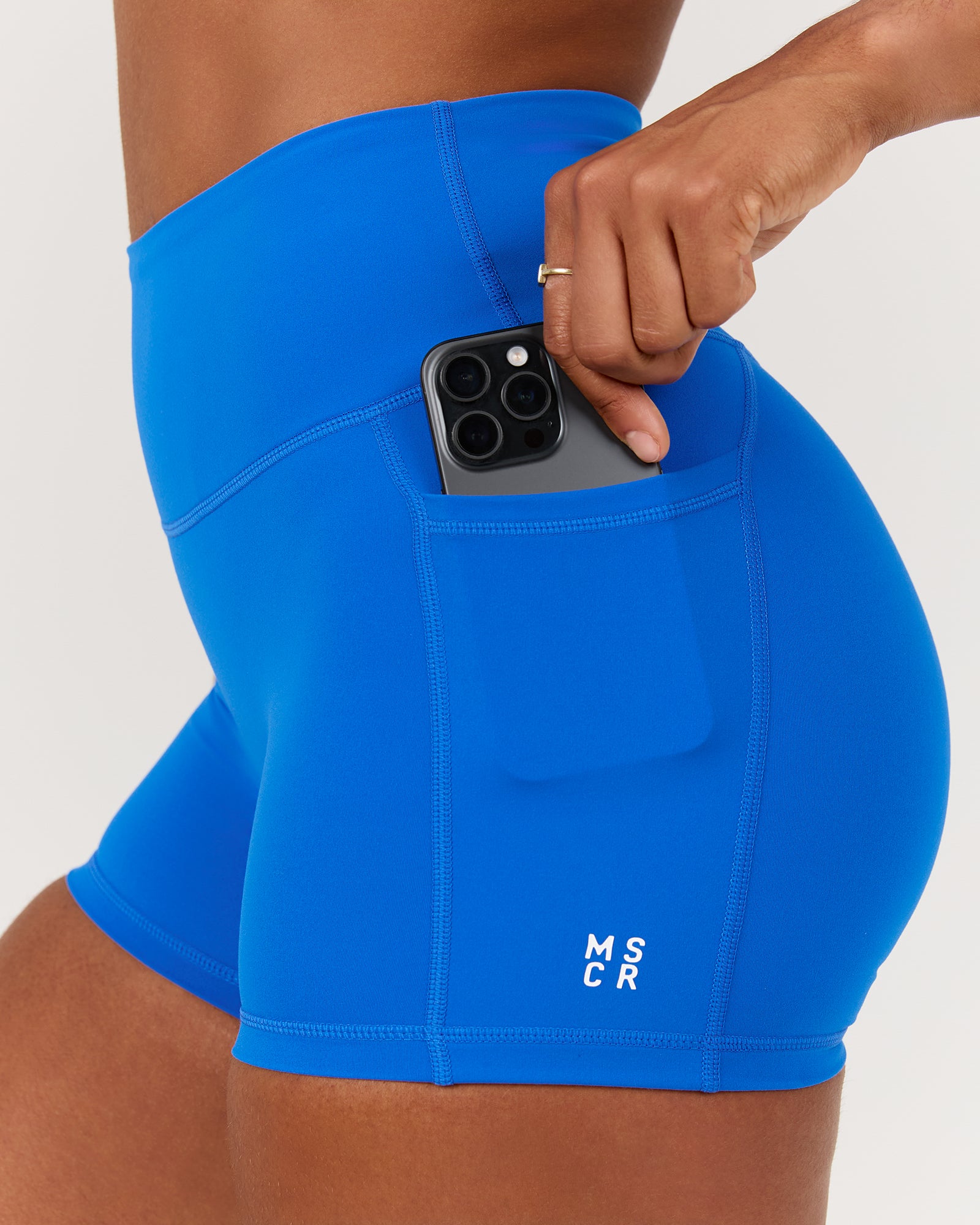 SCULPT POCKET MINI SHORTS - LUMINOUS BLUE – MUSCLE REPUBLIC