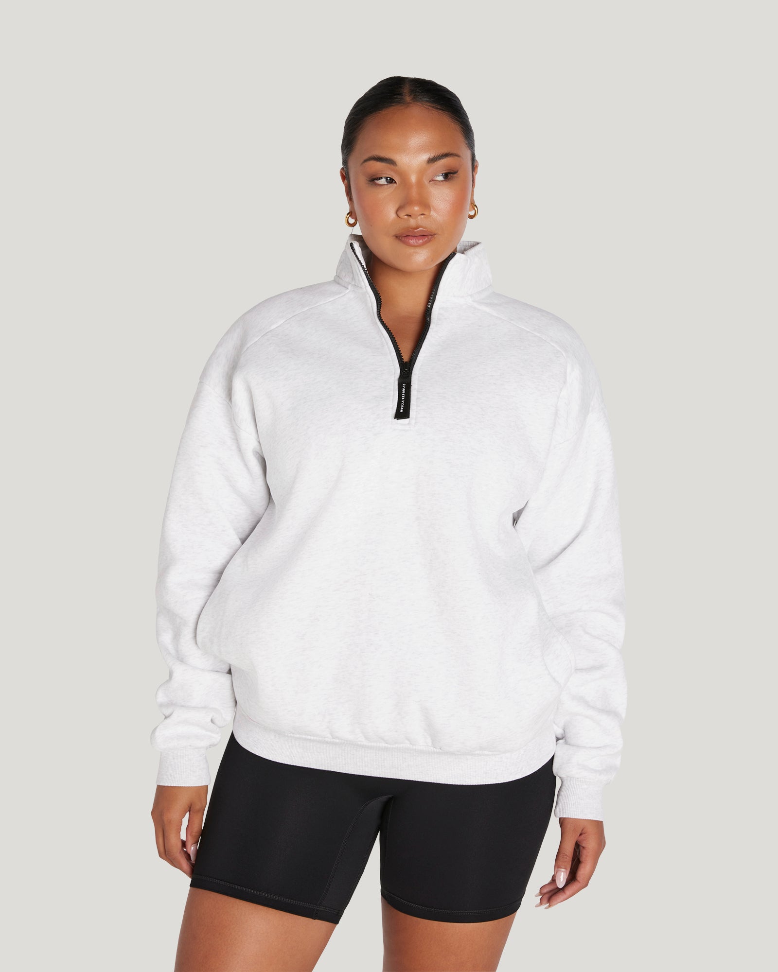 SPORTS 1/4 ZIP JUMPER - SNOW GREY – MUSCLE REPUBLIC