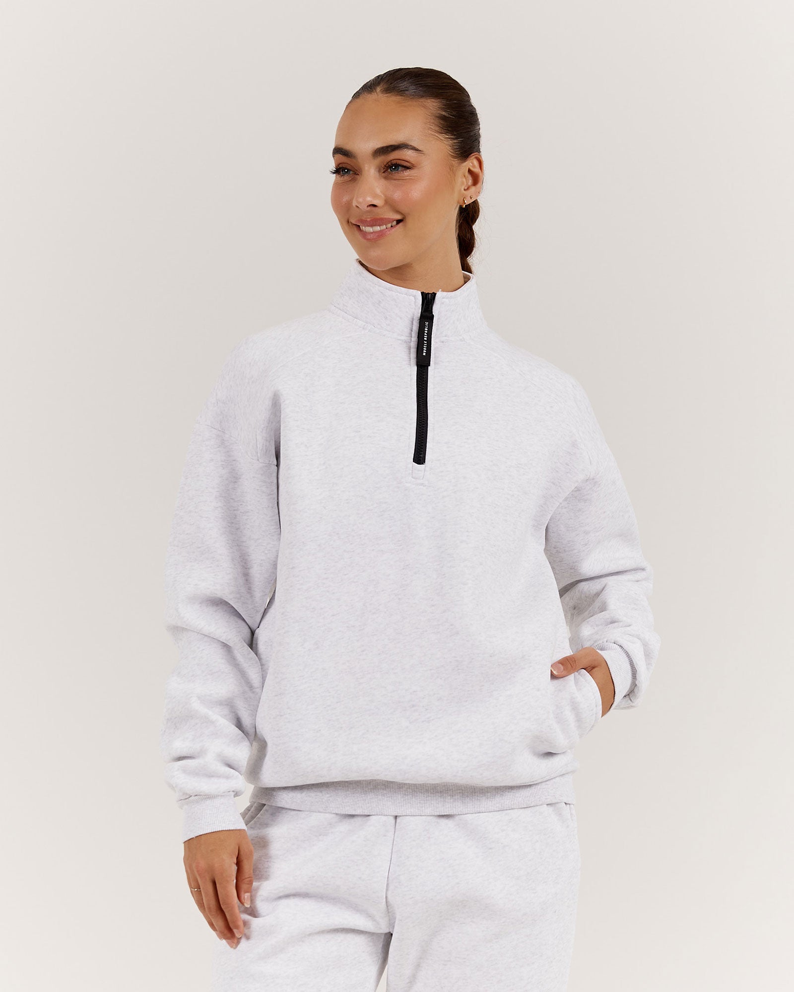 QUARTER ZIP JUMPER - SNOW GREY – MUSCLE REPUBLIC